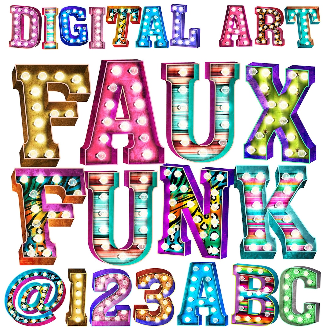 Digital Download | Faux Funky Pattern Marquee Letters & Numbers | PNG ...