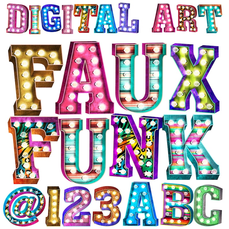 Digital Download Faux Funky Pattern Marquee Letters & | Etsy