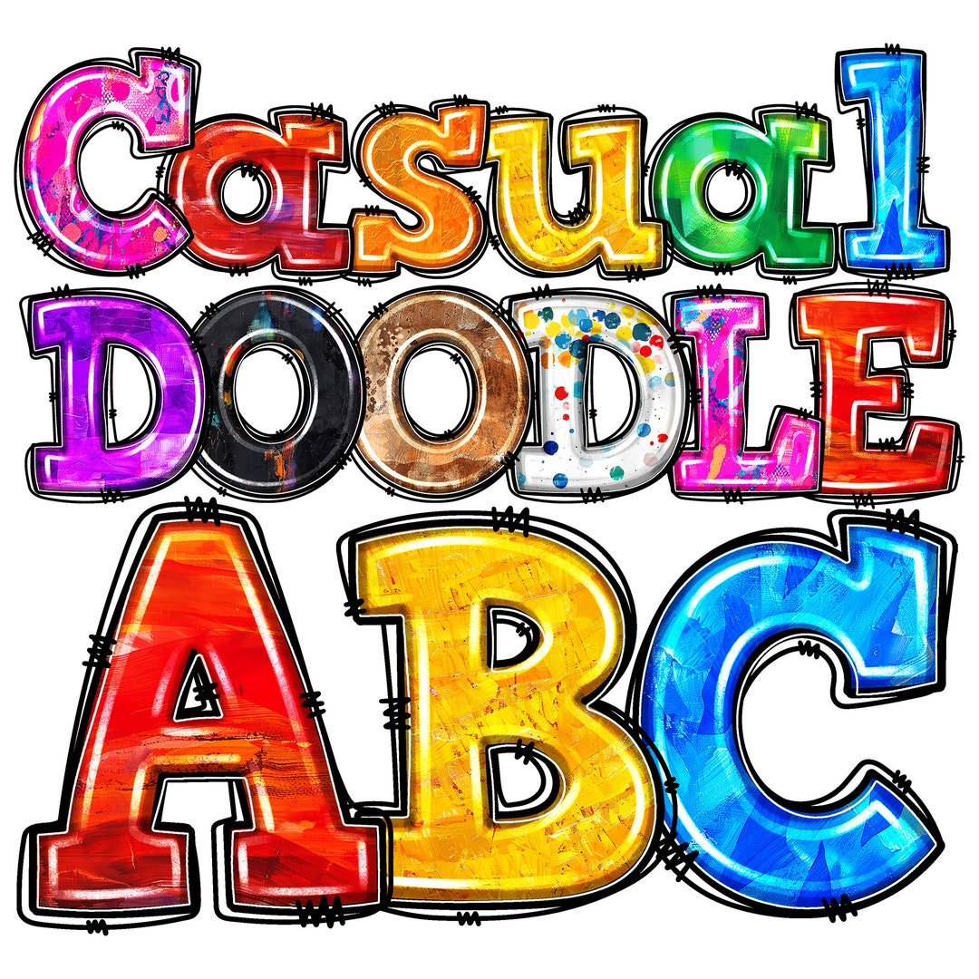 10 Color Basics Doodle Alphabet PNG, Digital Download, Casual Hand ...