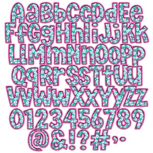 Spring Faux Embroidery PNG Alphabet Bundle, Pink Teal Alphabets With ...