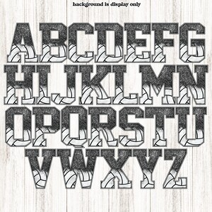 Volleyball Alphabet, Black Glitter Panels Pattern, College School ...