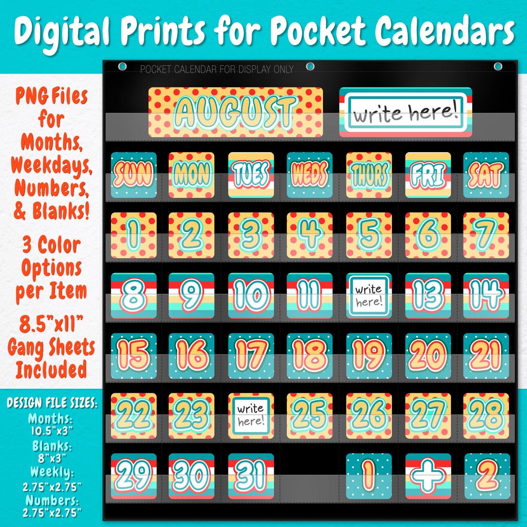 Wall Calendar - Pocket Chart for Teachers | Polkadot, Mini Dot, Stripes ...