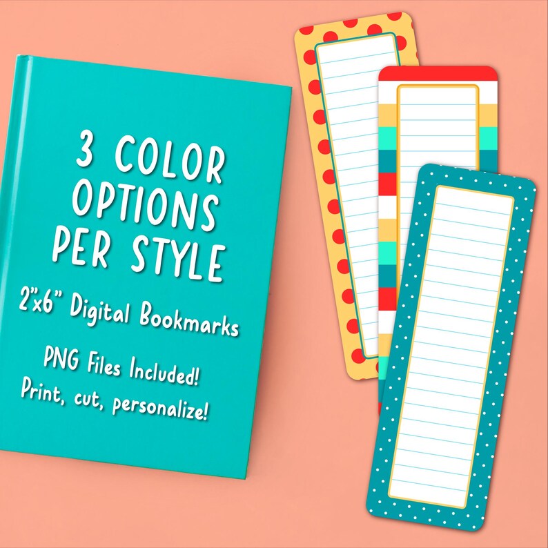 Digital Bookmarks (printable), Clipart Bundle Set of 12 | Lined & Blank ...