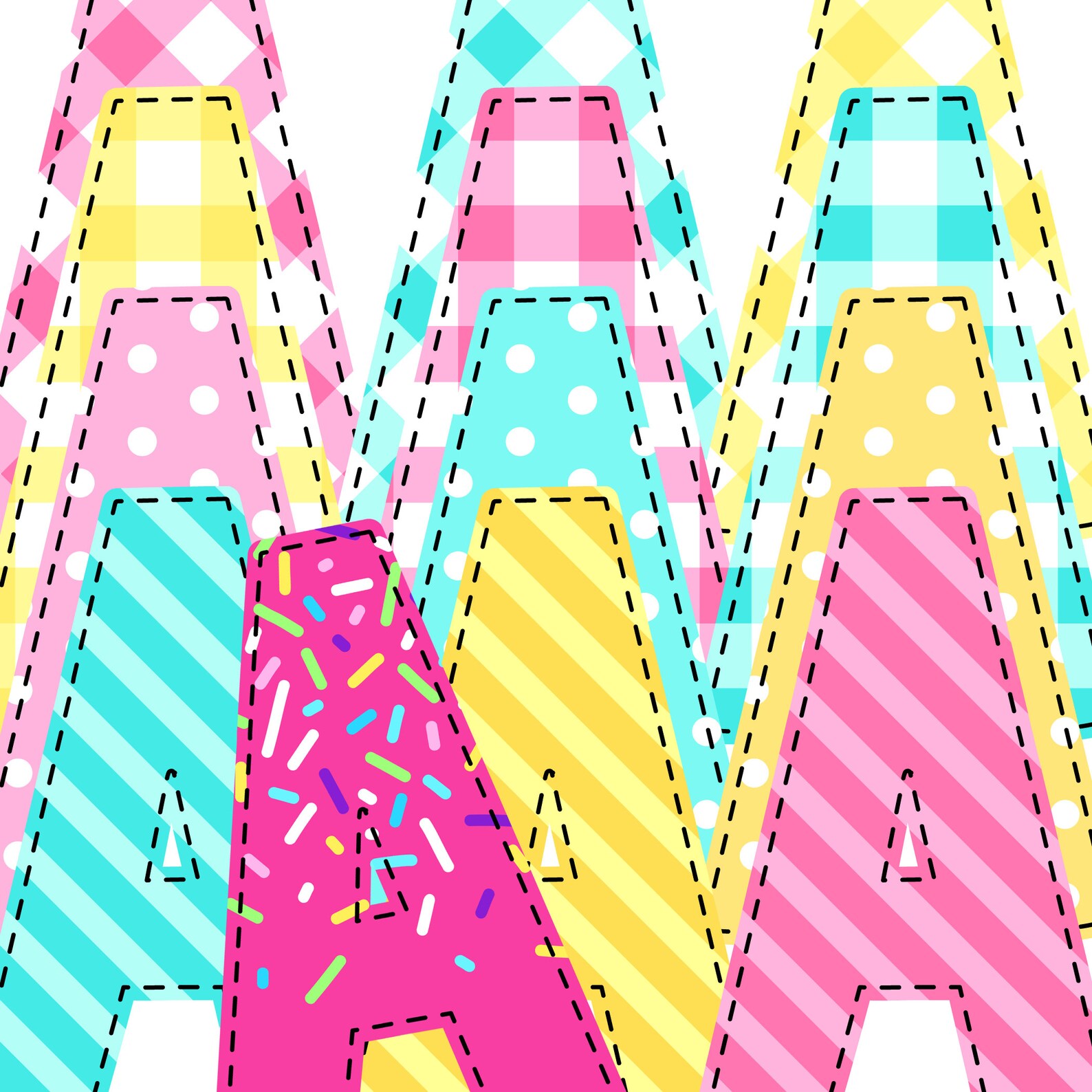 Doodle Dash Faux Applique Alphabet PNG, 13 Pack, Ice Cream Party ...