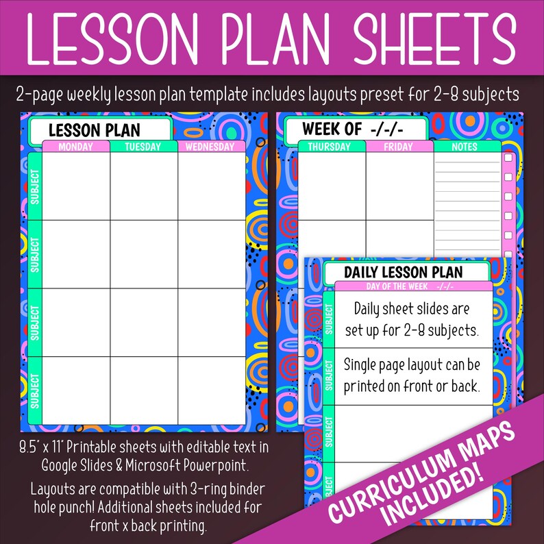 Lesson Plan Sheets & Curriculum Maps (editable) | Teacher Planner ...