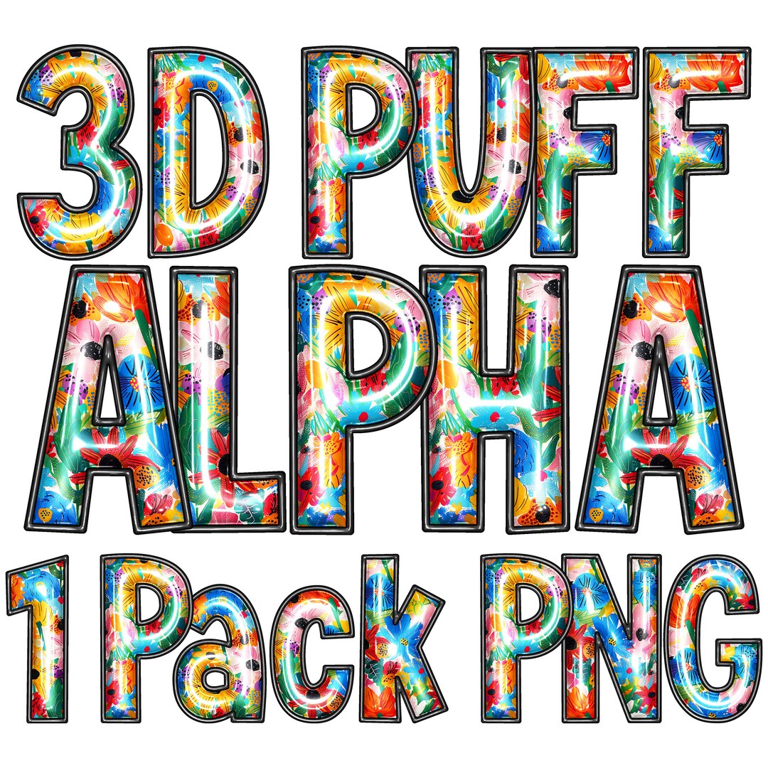 Inflated Floral Alphabet PNG, Digital 3D Puff Style, Classic Alpha ...