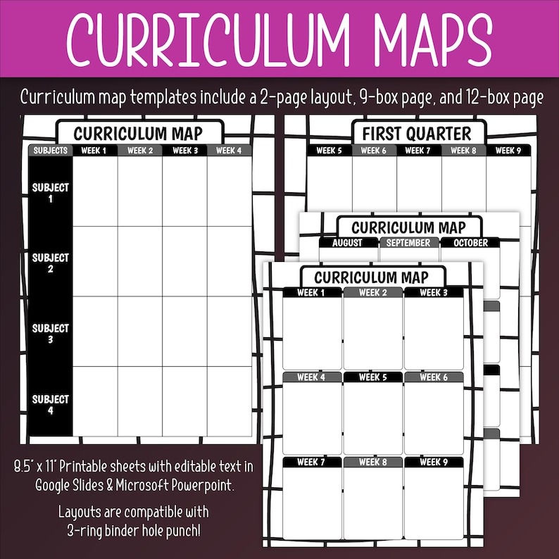 Lesson Plan Sheets & Curriculum Maps (editable) | Black, White, Ink ...