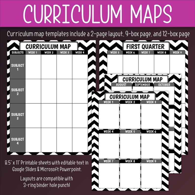 Lesson Plan Sheets & Curriculum Maps (editable) | Black, White, Ink ...