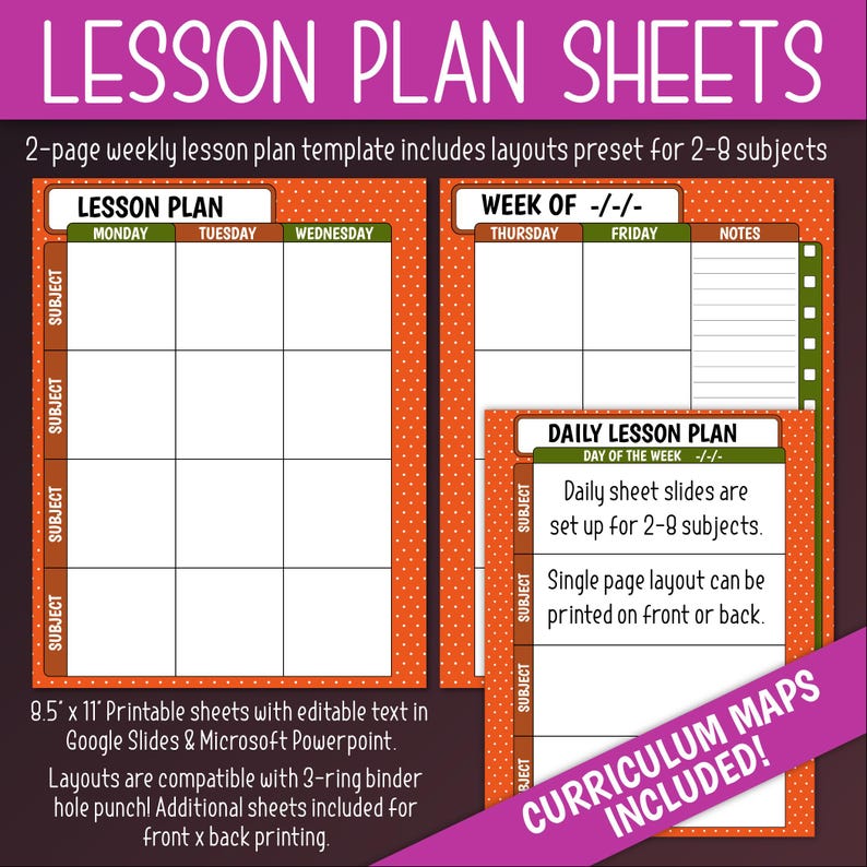 Lesson Plan Sheets & Curriculum Maps (editable) | Stripes, Polka Dots ...