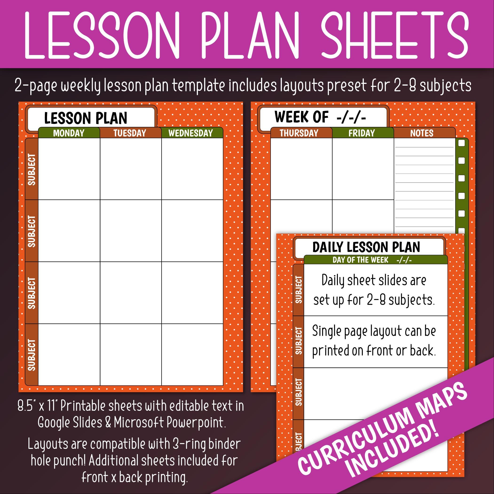 Lesson Plan Sheets & Curriculum Maps (editable) | Stripes, Polka Dots ...