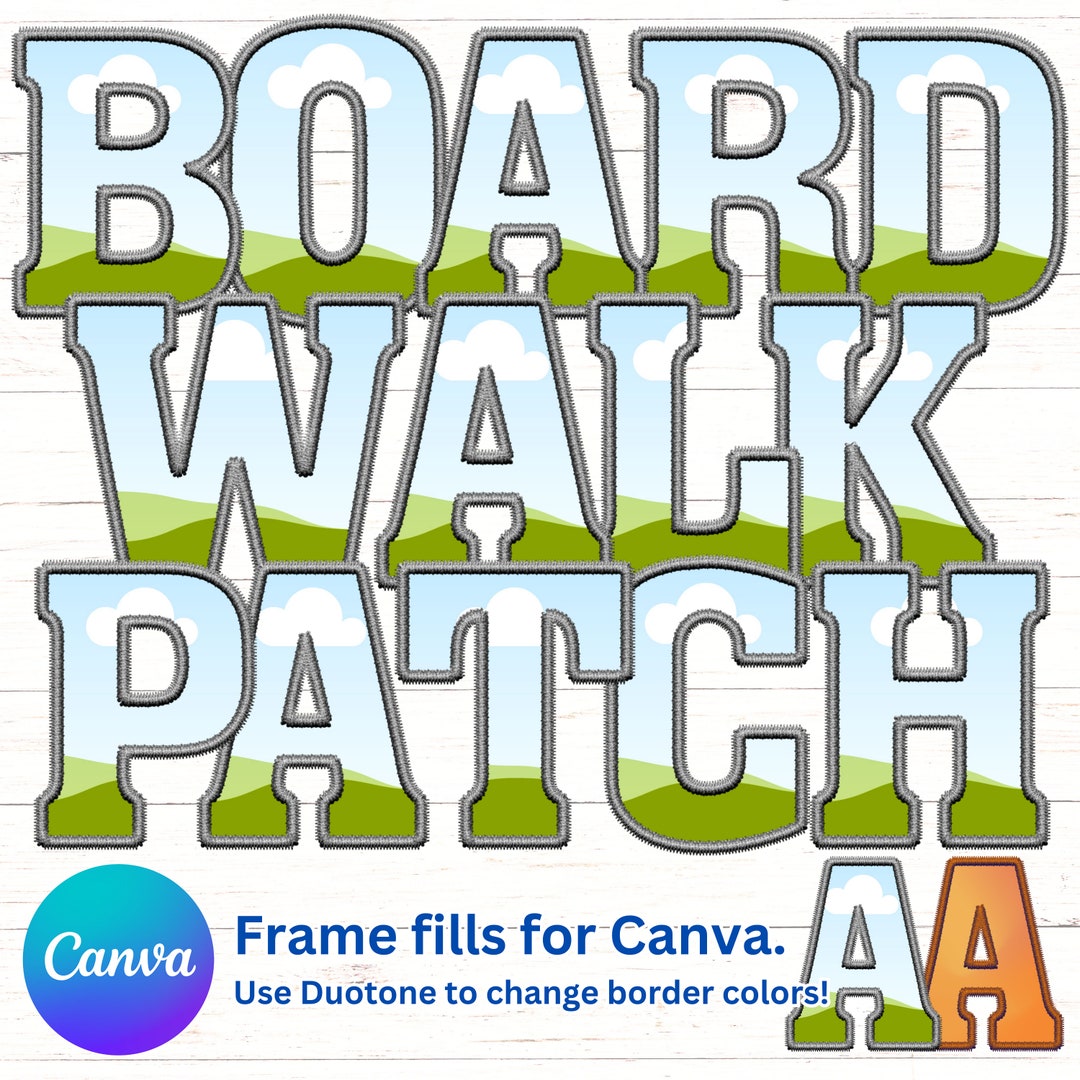 Digital Boardwalk Patch PNG, Faux Embroidery Block Alpha Letters & Numbers, DIY Color in Canva ...