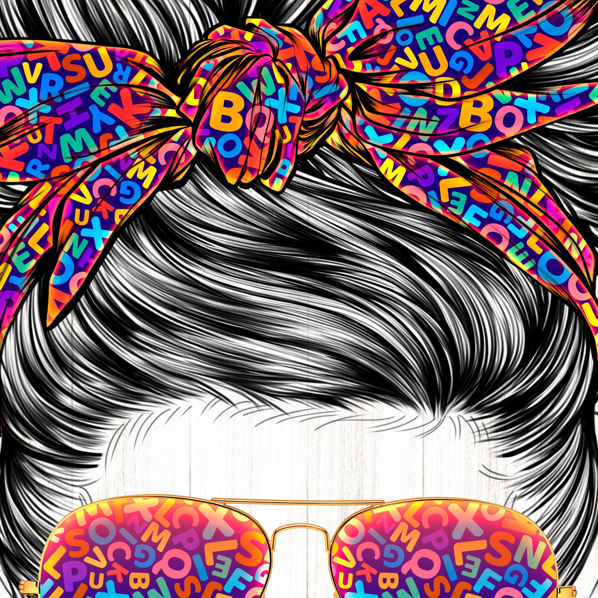 Messy Teacher PNG, Alphabet Pattern Mama PNG, Pattern Fill Mom Bun ...