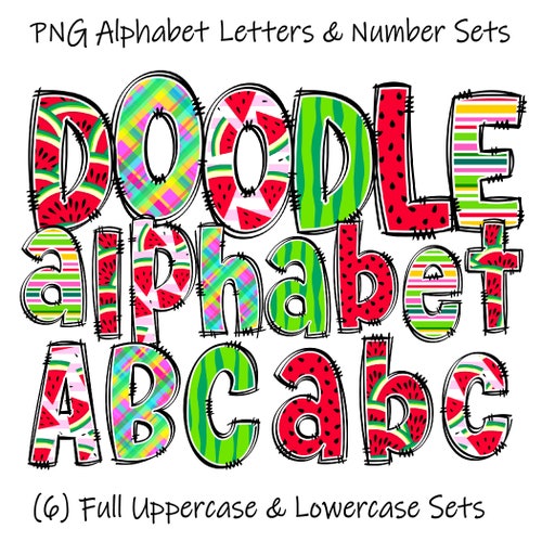 Watermelon Summer Doodle Alphabet Sublimation Clipart PNG - Etsy