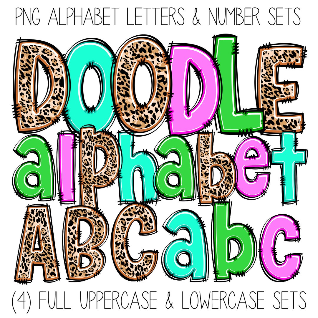 Leopard Multi Doodle Alphabet Bundle, VS3 Doodle Letters, Pink Teal ...