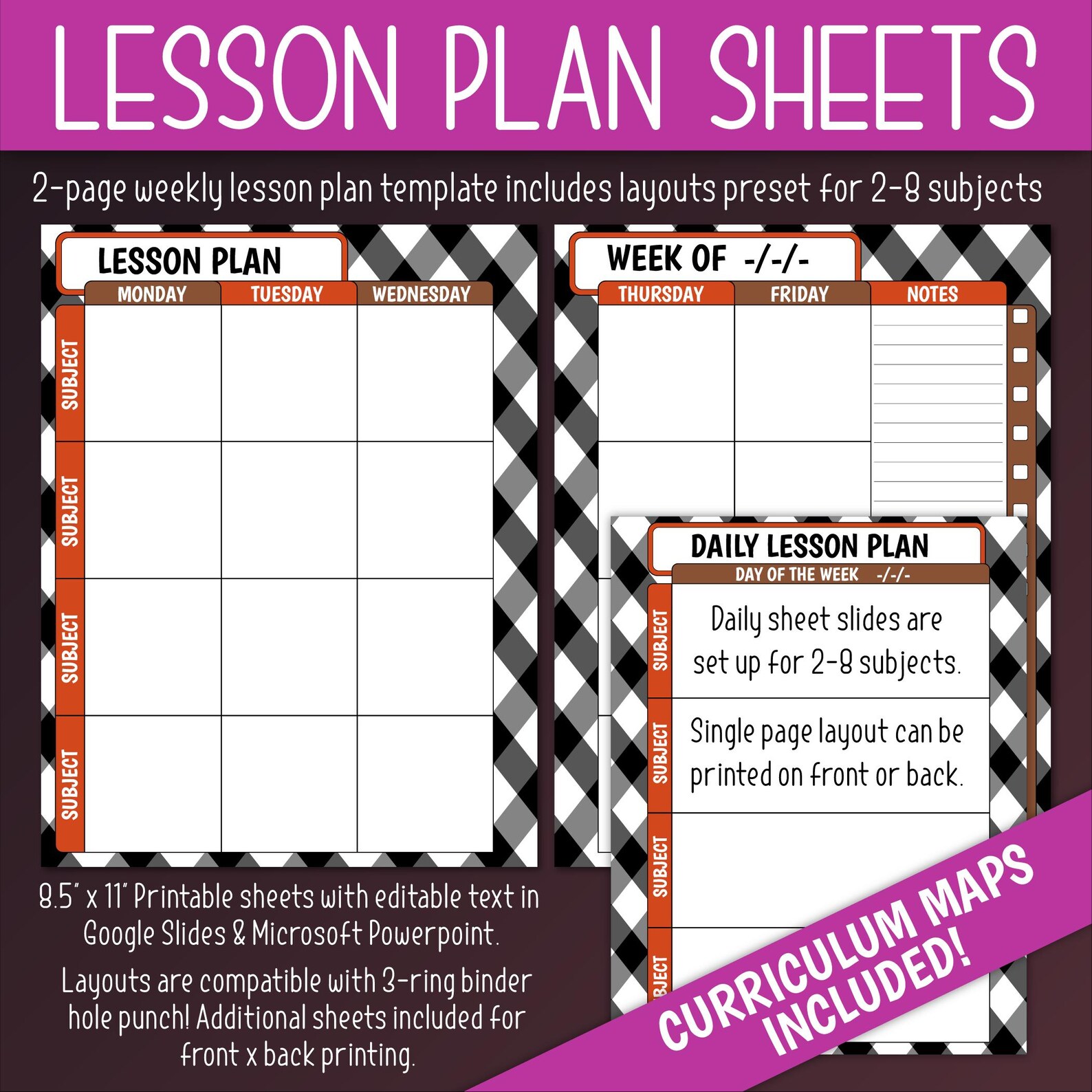 Lesson Plan Sheets & Curriculum Maps (editable) | Teacher Planner ...