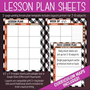 Lesson Plan Sheets & Curriculum Maps editable Teacher Planner Inserts ...