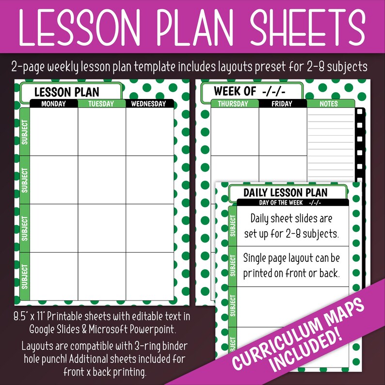 Lesson Plan Sheets & Curriculum Maps (editable) | Grid, Diagonal ...