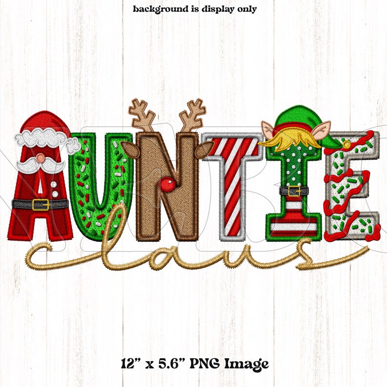Auntie Claus, Faux Embroidery Christmas PNG, Custom Png, Santa, Cake ...