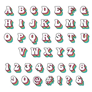 Groovy PNG Alphabet, Cute, Cereal, 70's Ads Kid Retro Bubble Letters ...