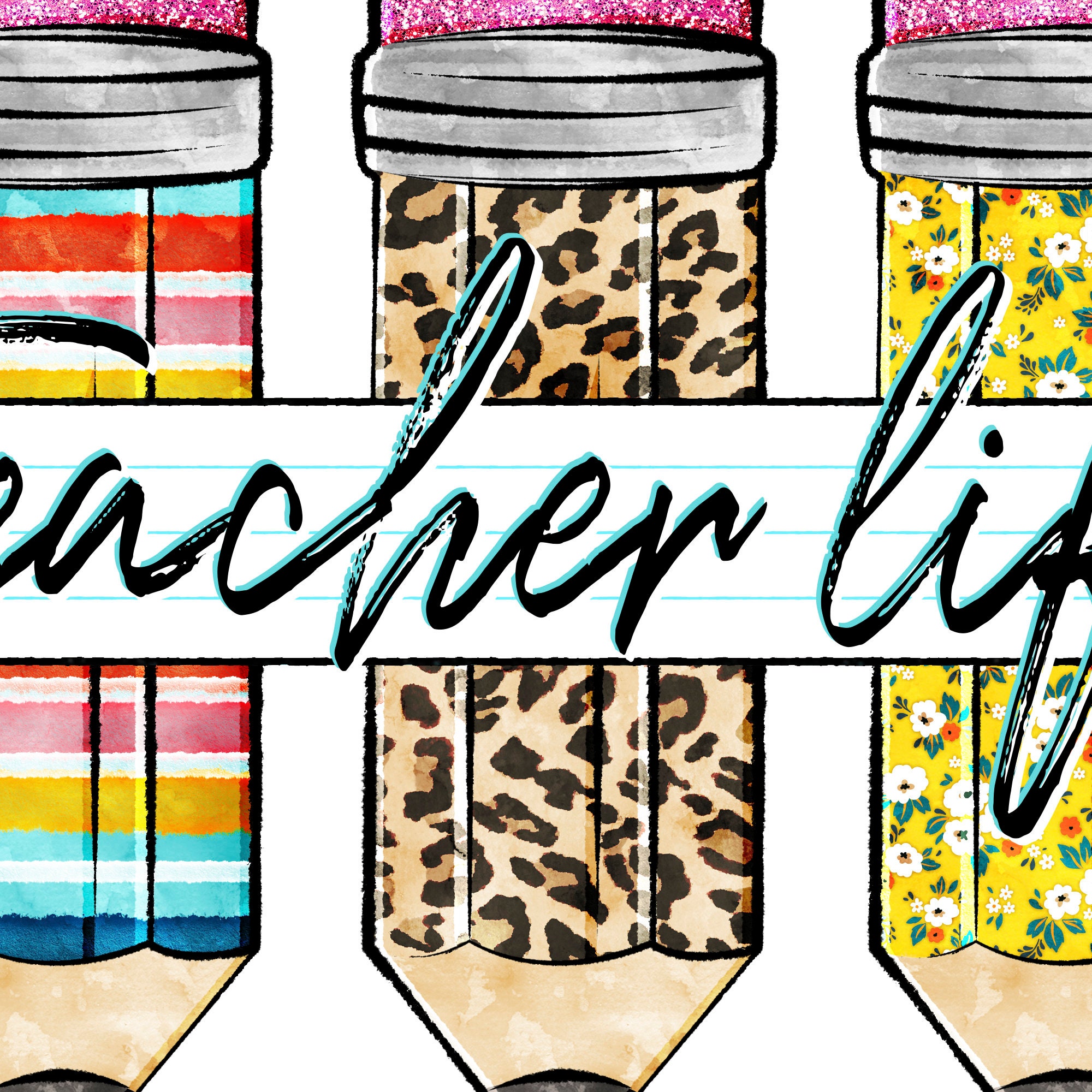Teacher PNG Bundle Set, Teach Love Inspire Clipart With Watercolor ...