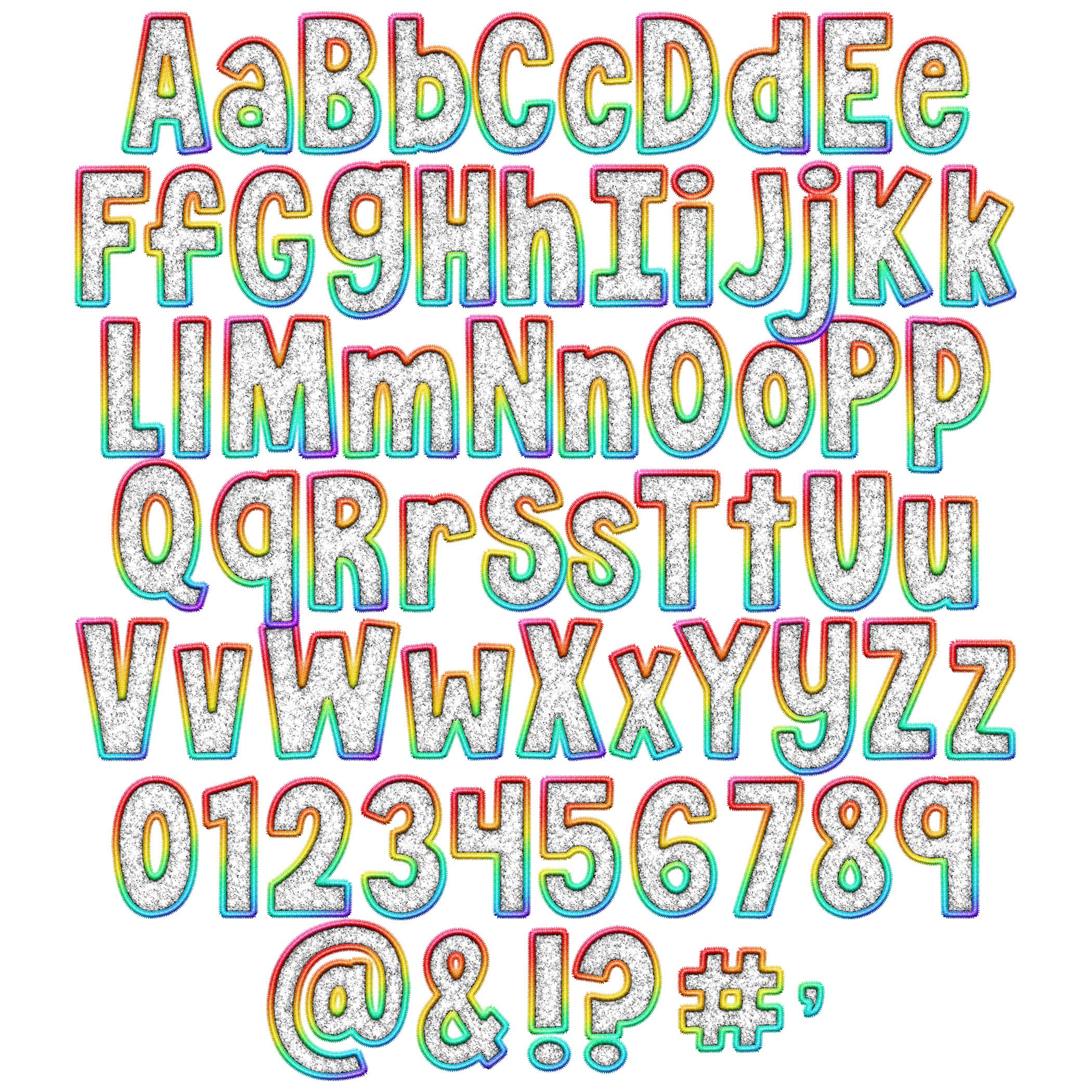 Digital Glitter PNG Alphabets, 10 Pack Bundle Faux Embroidery Classic ...