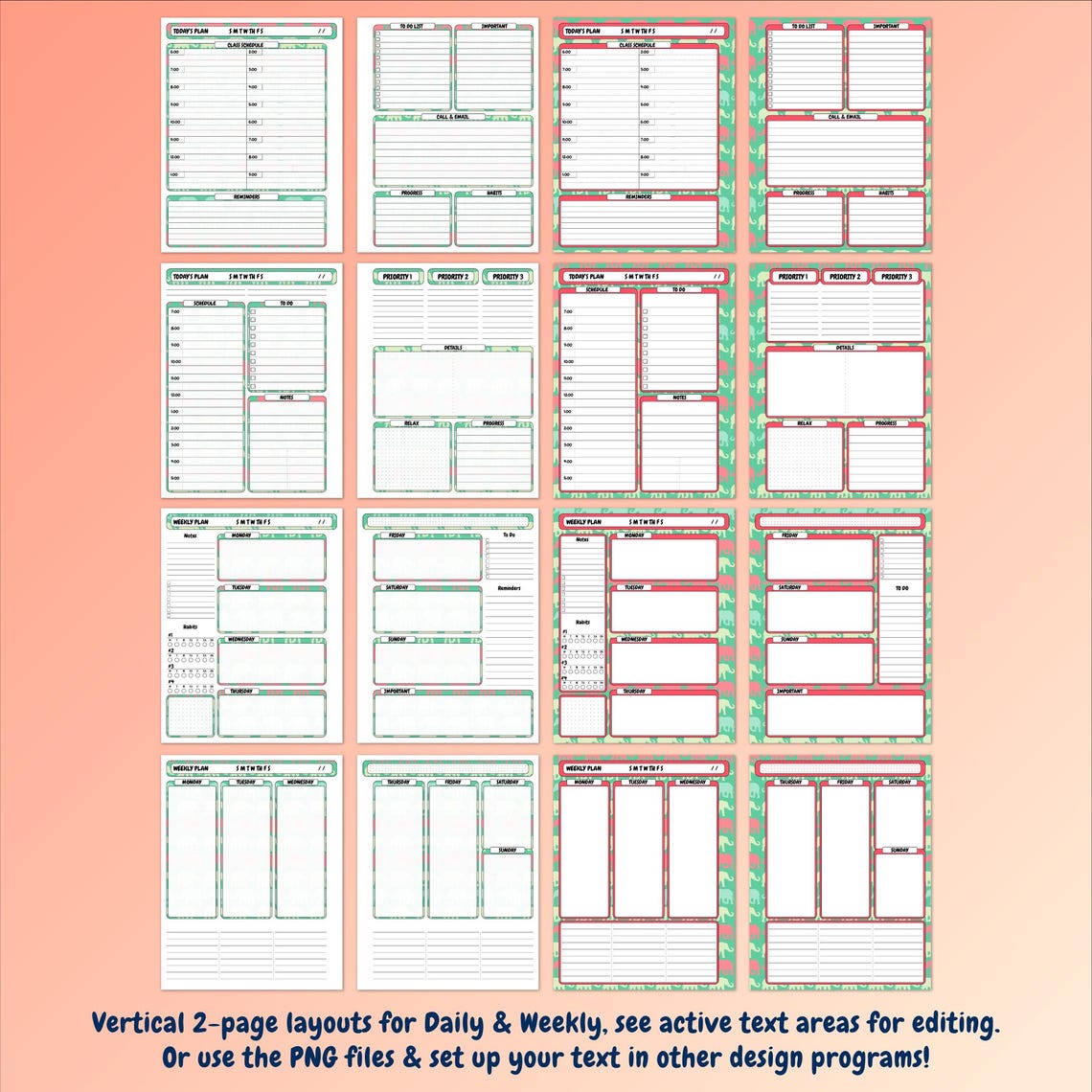 Calendar Pack - Editable Daily | Weekly | Monthly | Yearly | Elephant ...