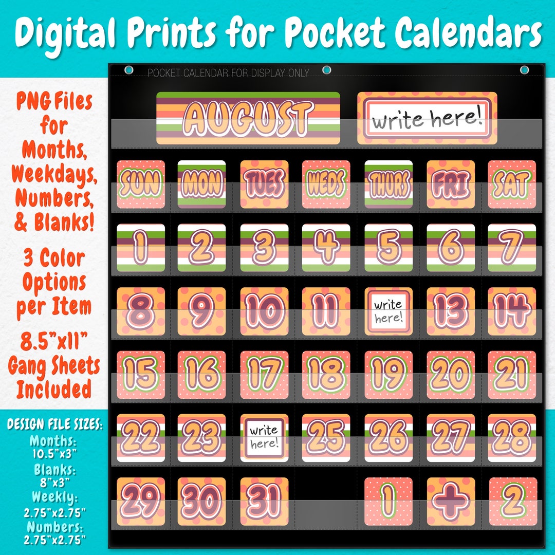 Wall Calendar - Pocket Chart for Teachers | Stripes, Polka Dots, Vivid ...