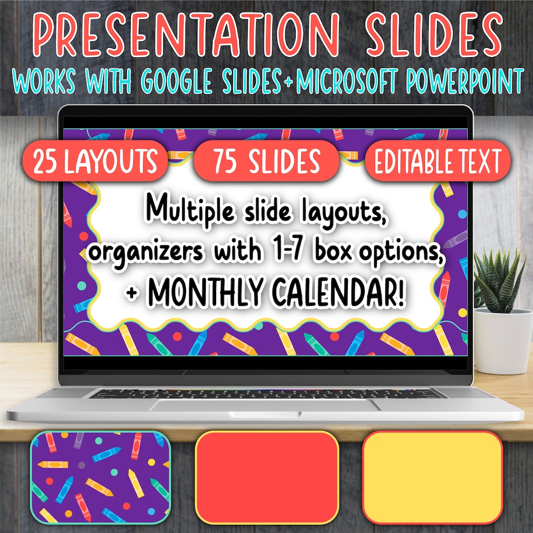 Google Slide & Powerpoint Templates (editable) | Crayons, Purple ...