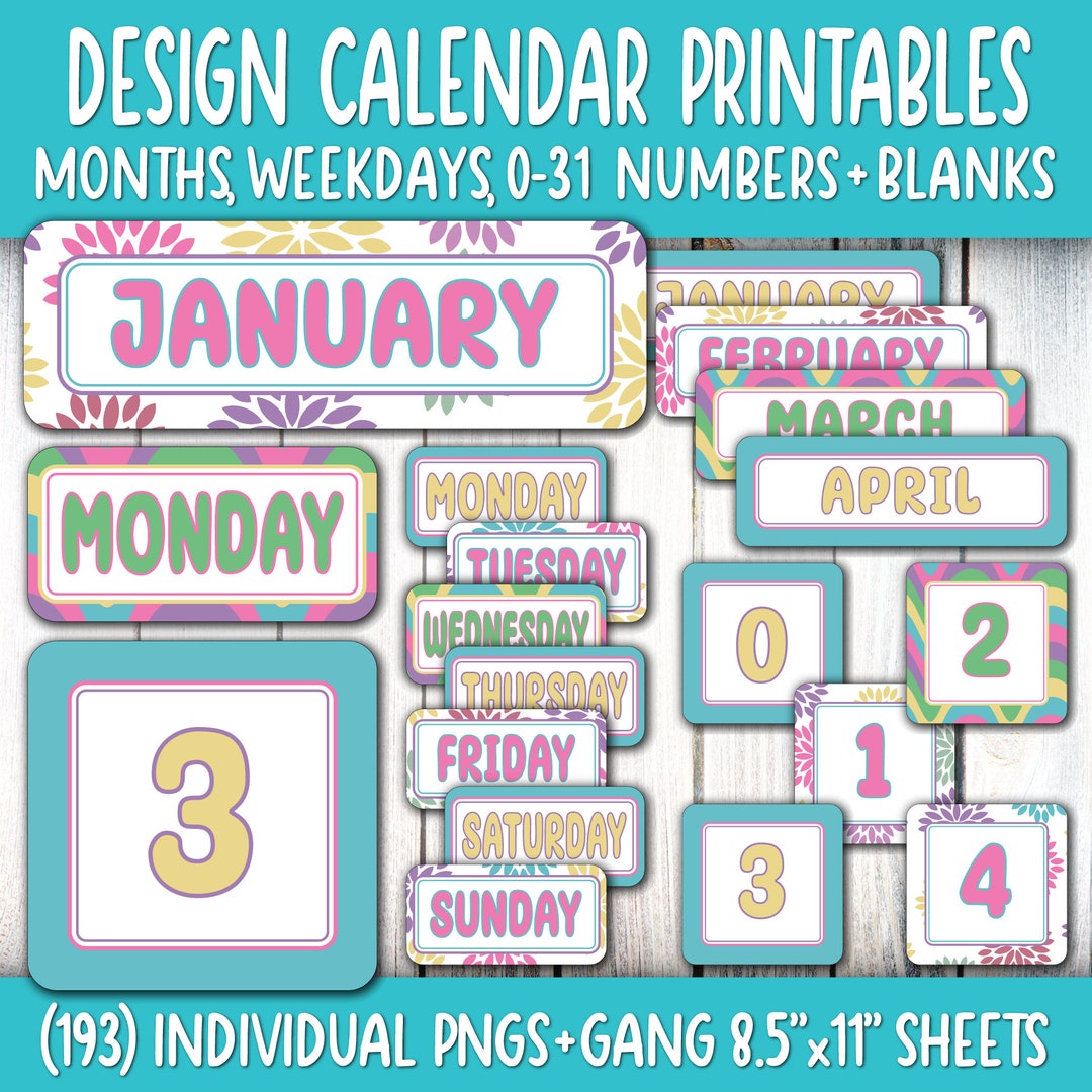 Wall Calendar - Standard - for Teachers | Flower Floral Splash, Wavy ...