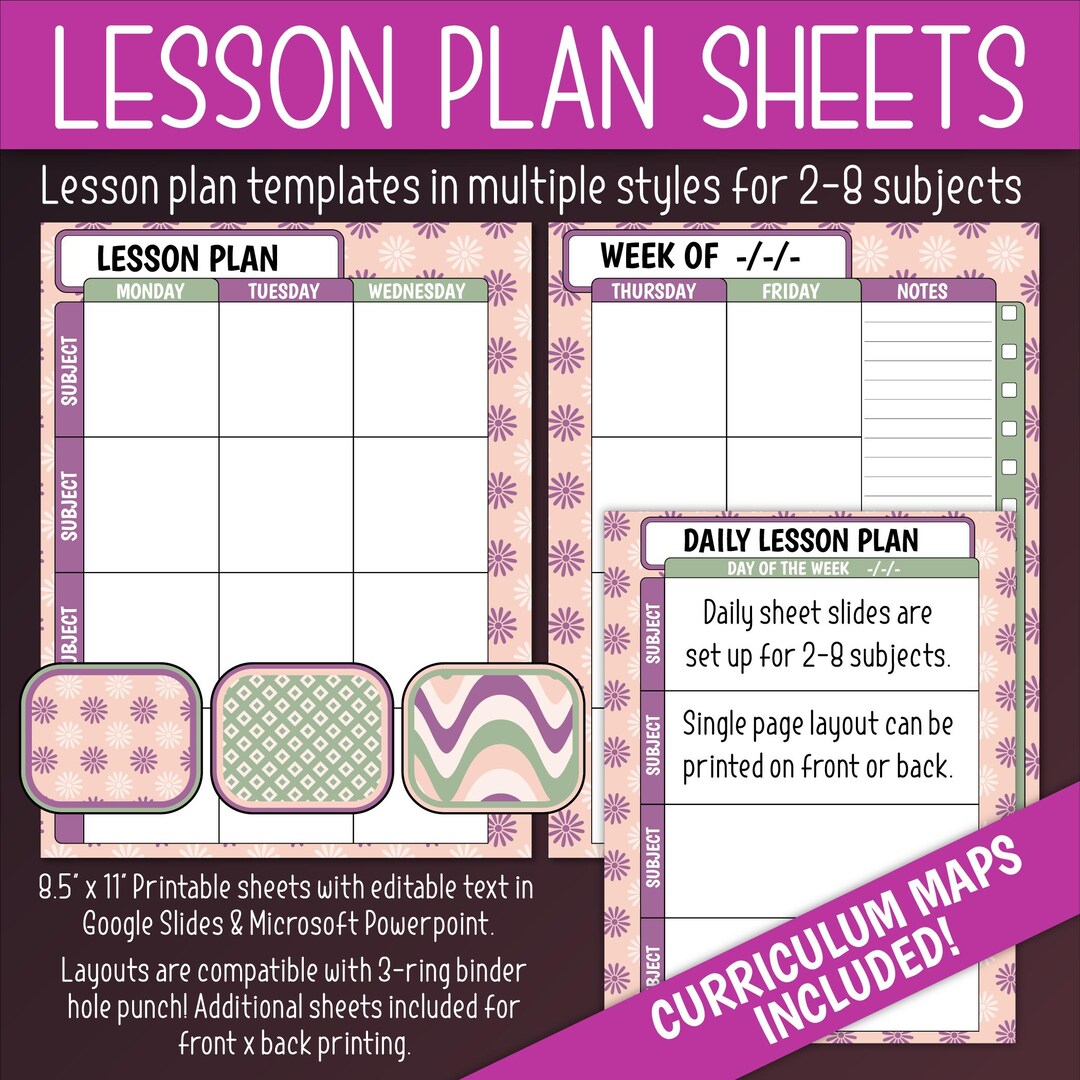 Lesson Plan Sheets & Curriculum Maps (editable) | Floral, Diamonds ...