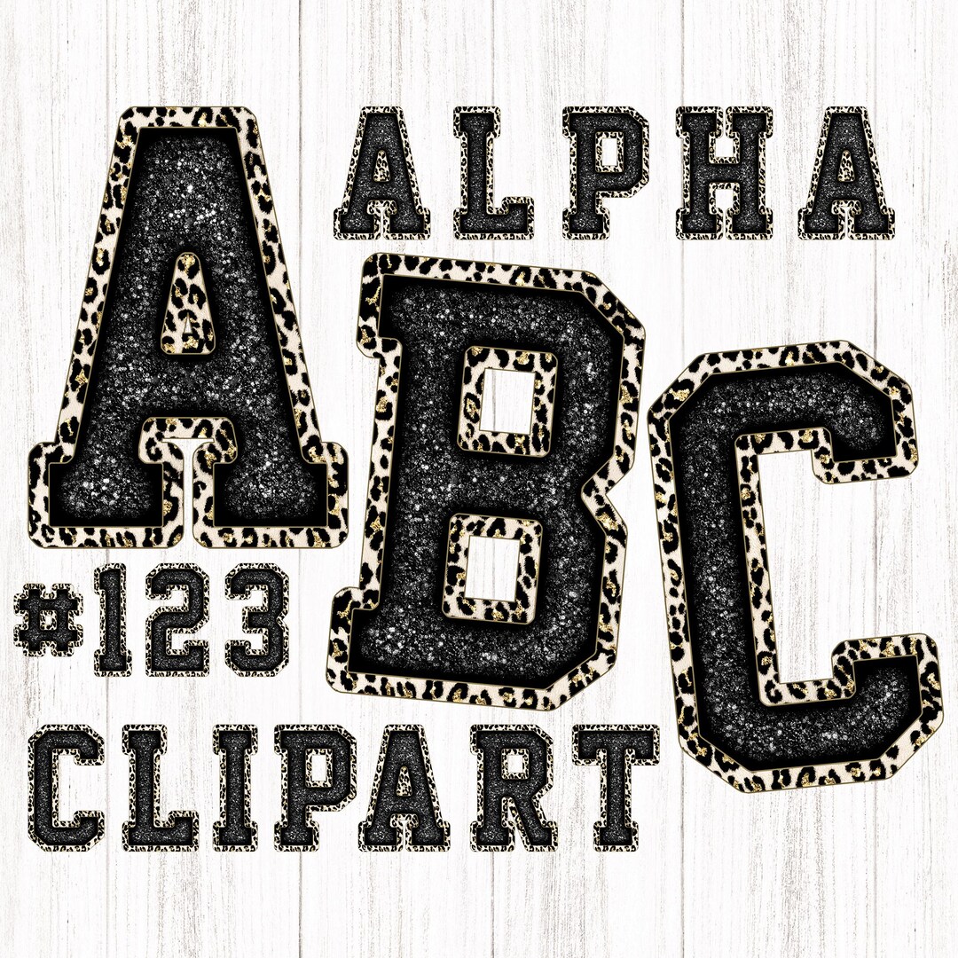 Leopard Black Glitter Alphabet, Varsity Athletic Block Letters, PNG ...