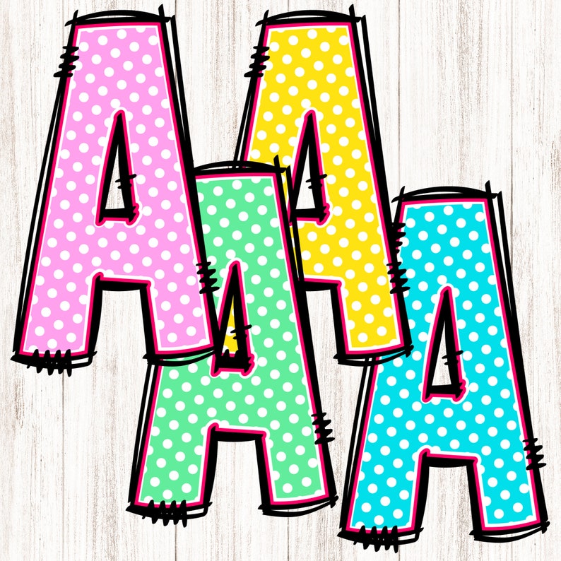 10 PNG Bundle Alphabet Doodle Sets With Floral & Polka Dots - Etsy