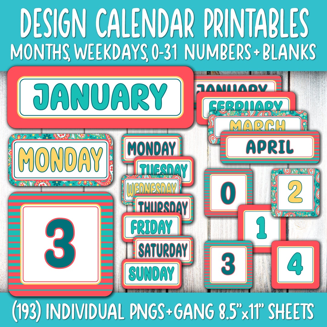 Wall Calendar - Standard - for Teachers | Paisley, Stripes, Drops ...