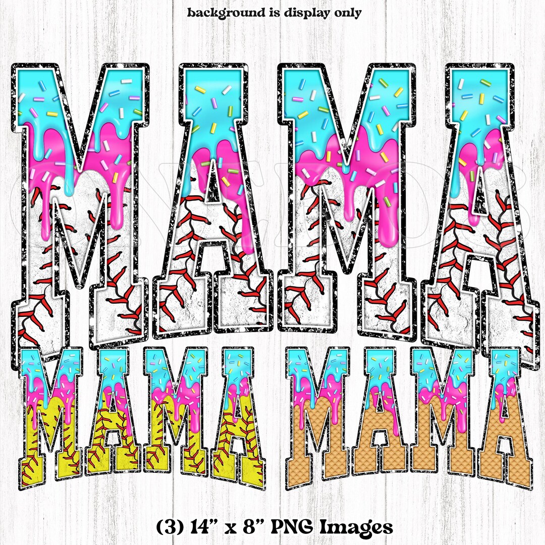 Baseball Mama Drip PNG, Block Varsity With Glitter Border, Softball ...