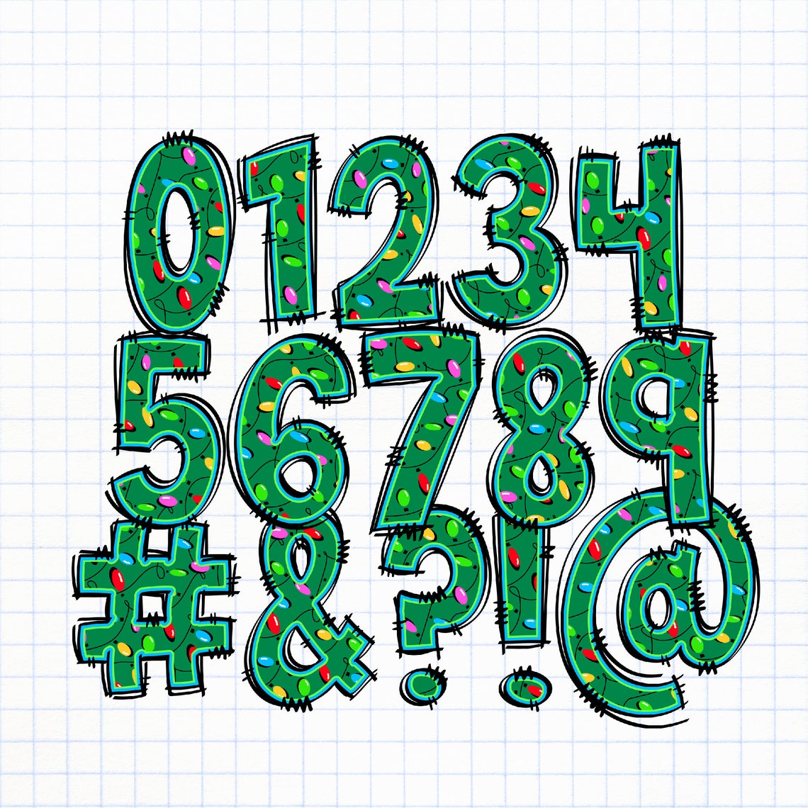 Christmas Lights Doodle Alphabet PNG Clipart Bundle of 6 - Etsy