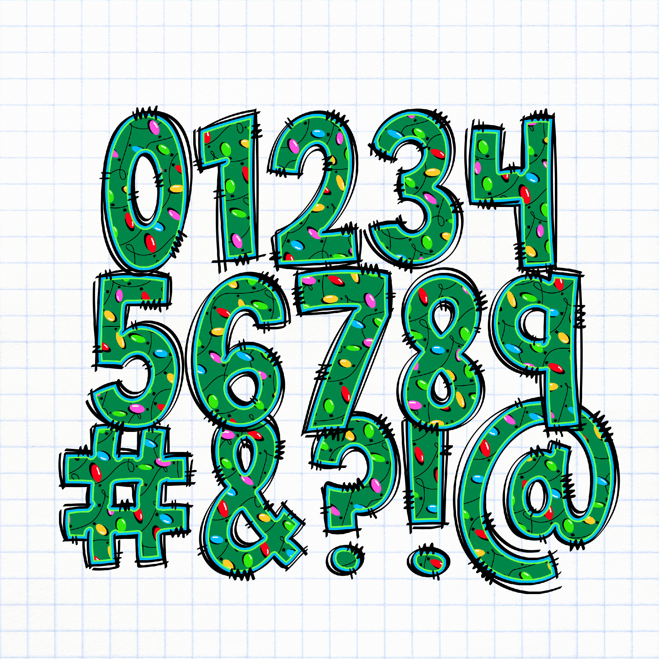 Christmas Lights Doodle Alphabet PNG, Clipart Bundle of 6 Letter ...