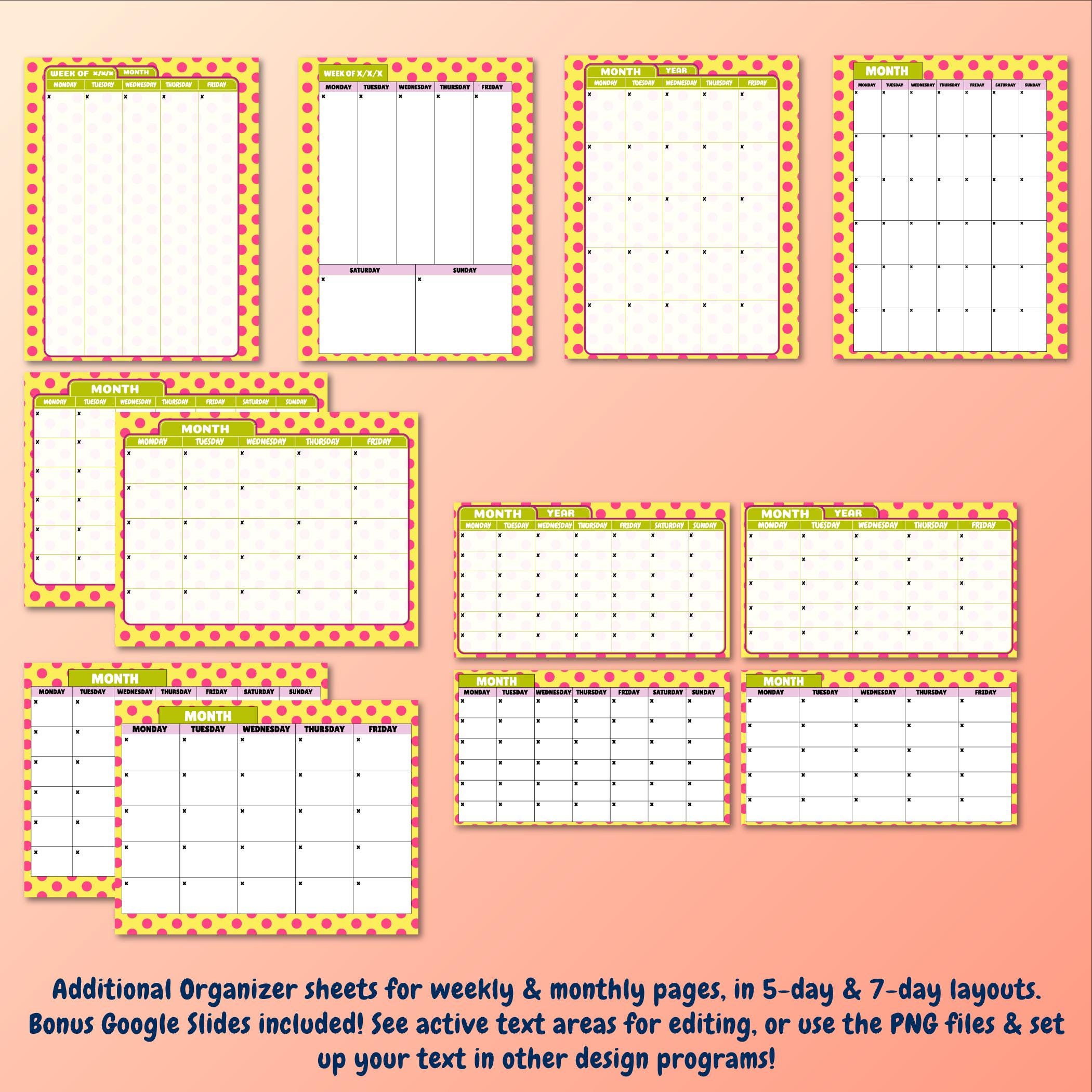 Calendar Pack - Editable Daily | Weekly | Monthly | Yearly | Polka Dots ...