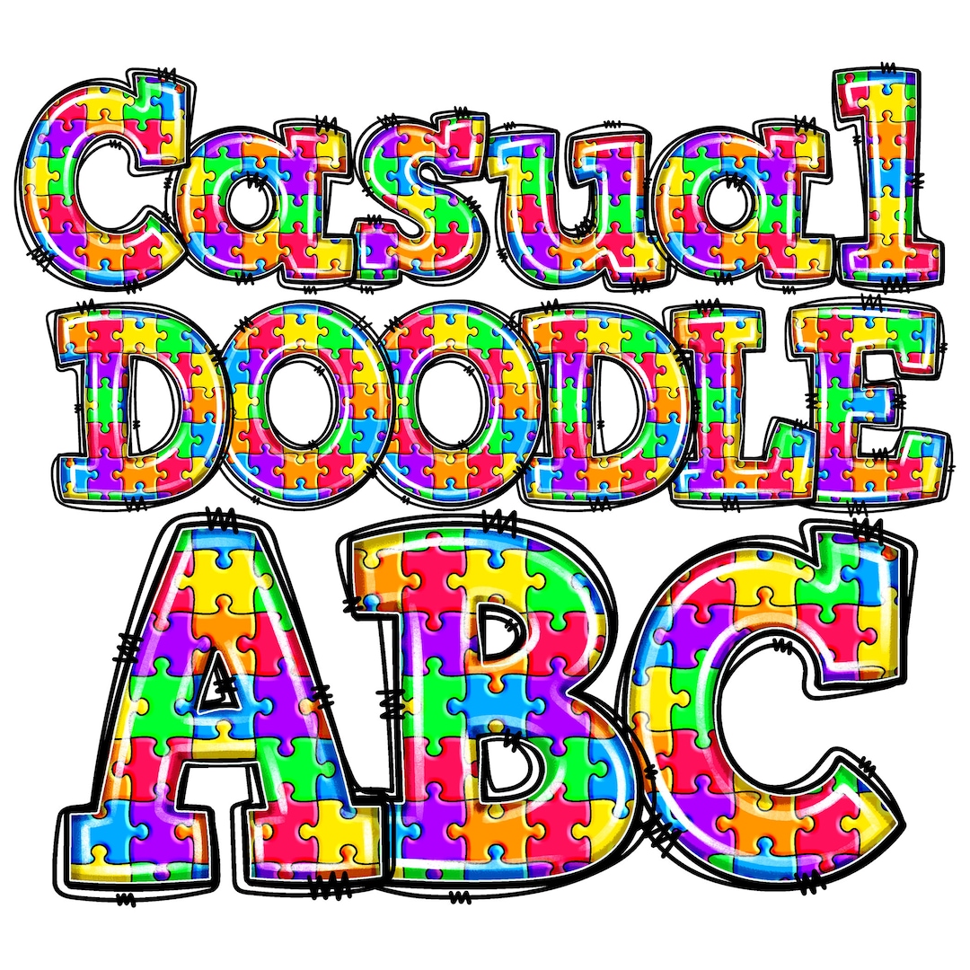 Rainbow Puzzle Pattern Doodle Alphabet PNG, Digital Download, Casual ...
