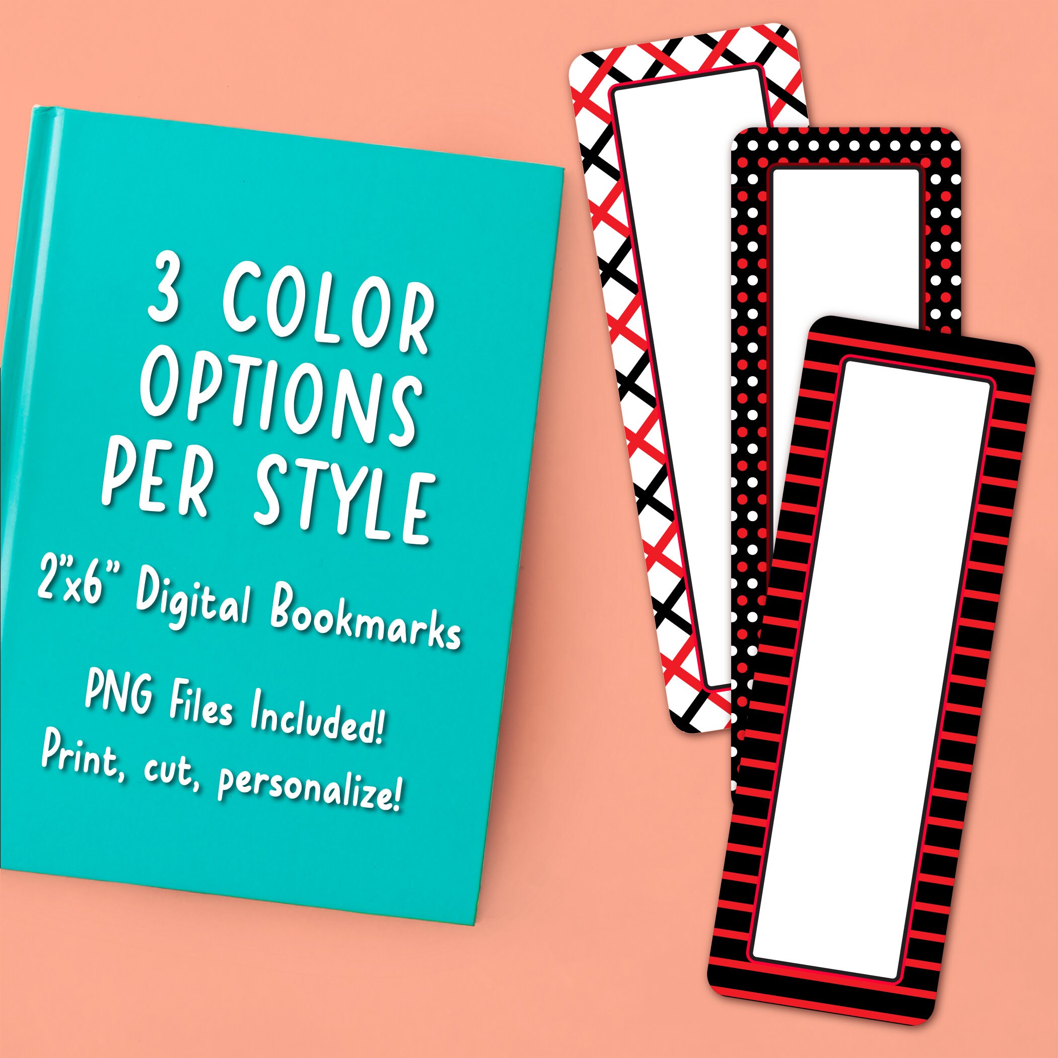 Digital Bookmarks (printable), Clipart Bundle Set of 12 | Lined & Blank ...