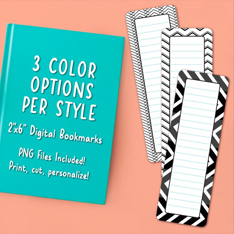 Digital Bookmarks (printable), Clipart Bundle Set of 12 | Lined & Blank ...