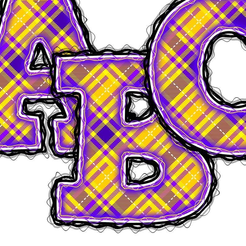 Plaid Clipart Letters Purple & Gold Decorative Alphabet and | Etsy