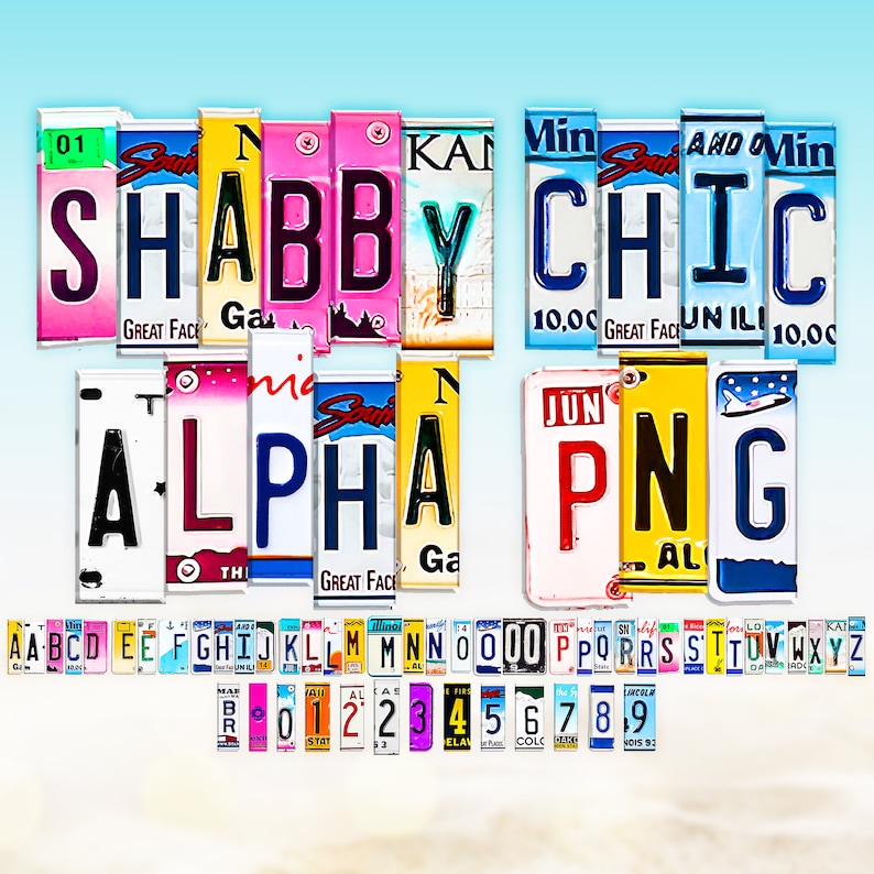 Shabby License Plate Alphabet, PNG Digital Download Graphics With ...