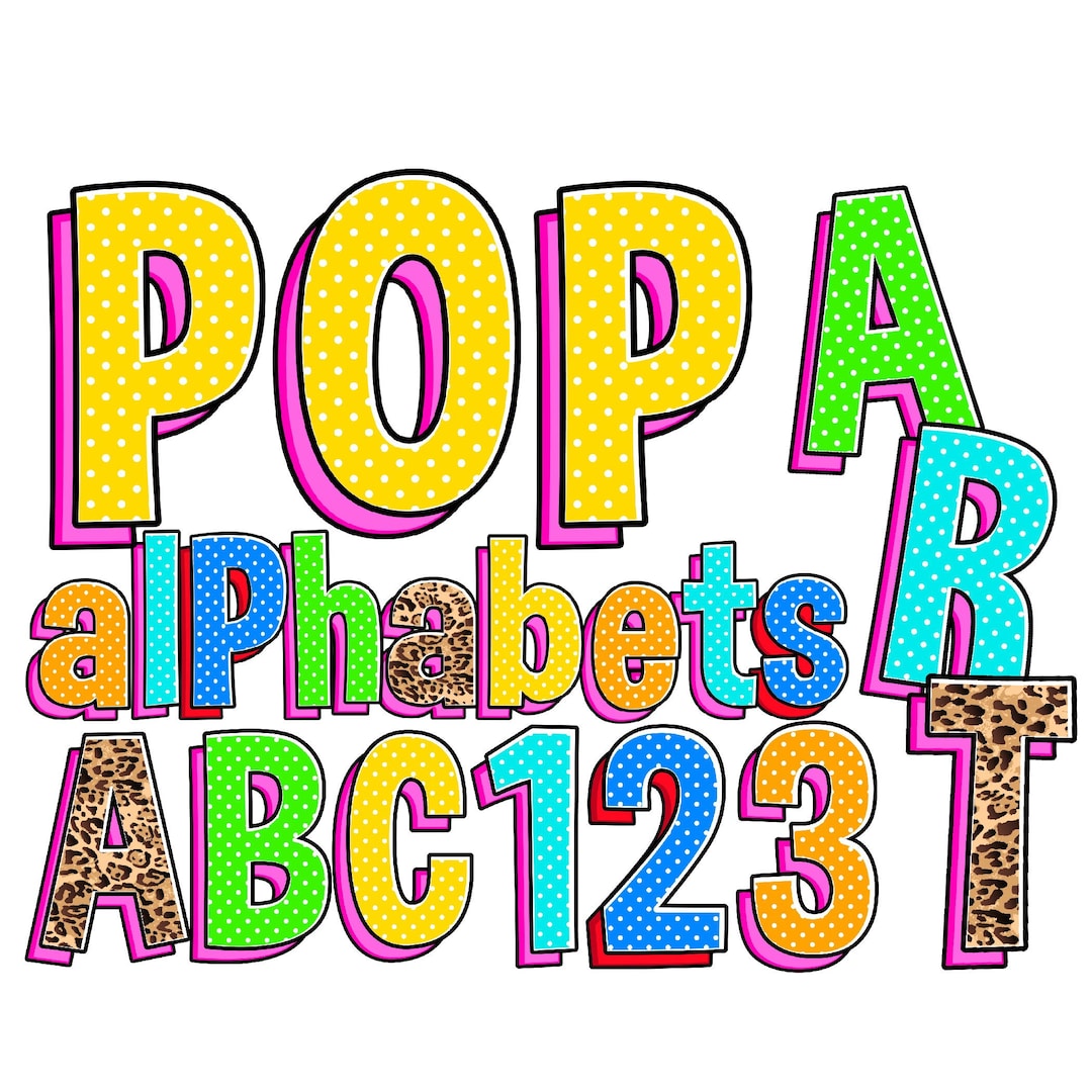 Pop Art Alphabet PNG Sets, Polka Dot Halftone Cartoon Bubble Kids ...