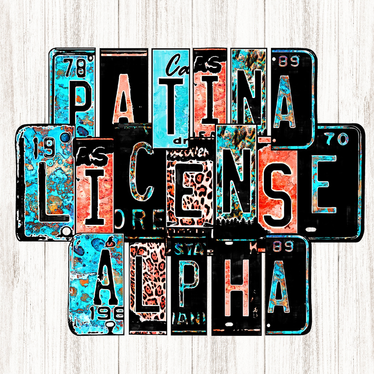 License Plate Alphabet Teal Turquoise Coral Alpha Grunge - Etsy