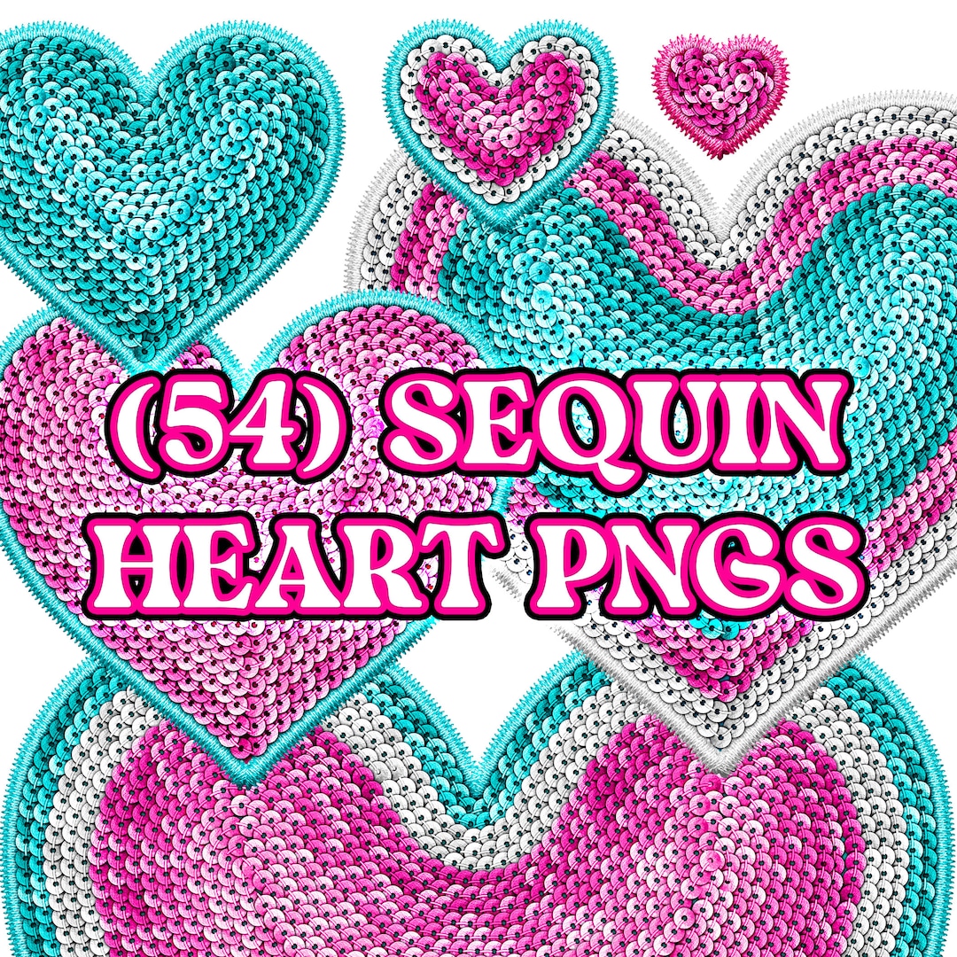 Sequin Hearts Bundle, Faux Embroidery, Multiple Sizes, Valentines ...