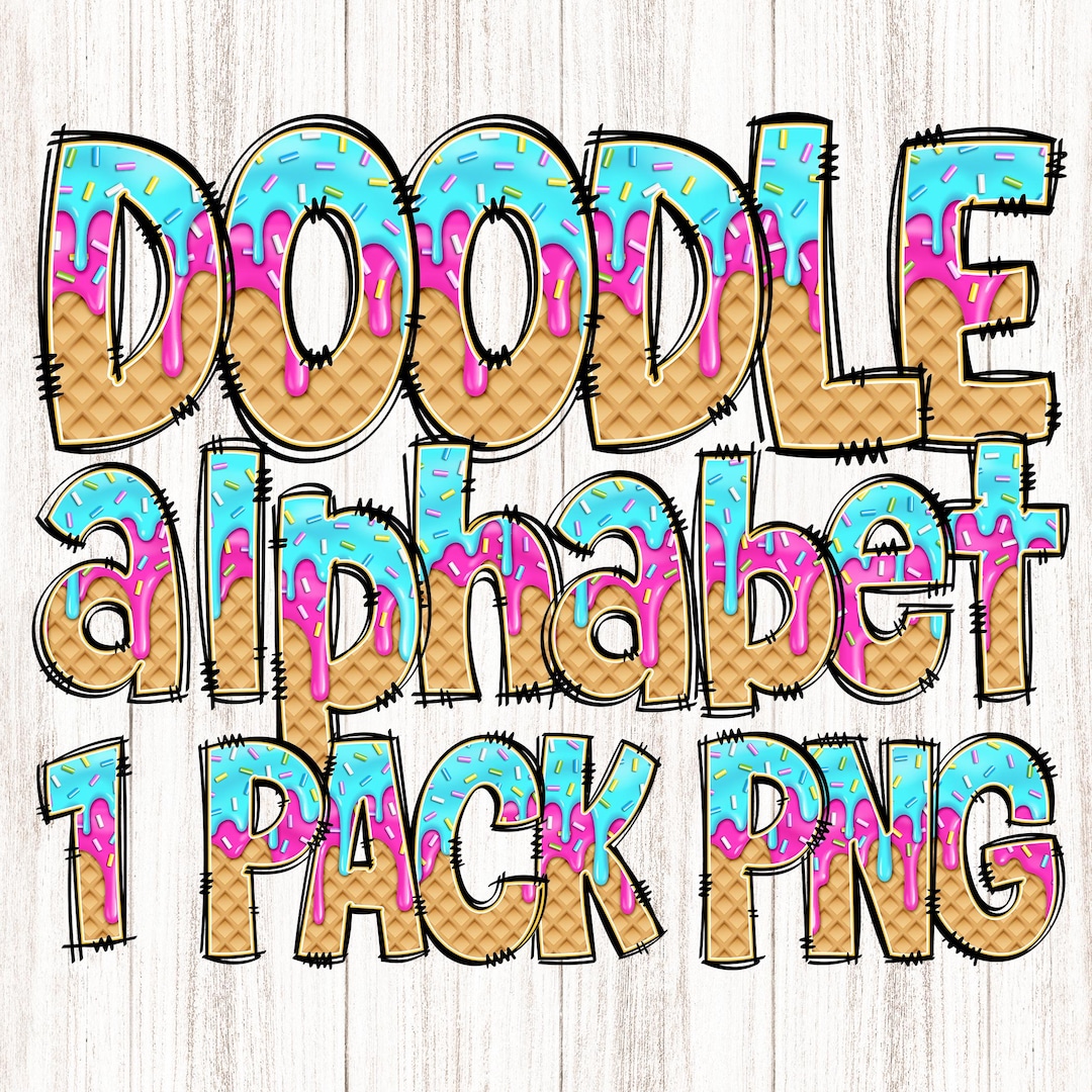Ice-cream Drip Doodle PNG Alphabet, Pink & Blue Drippy Doodle Letters ...