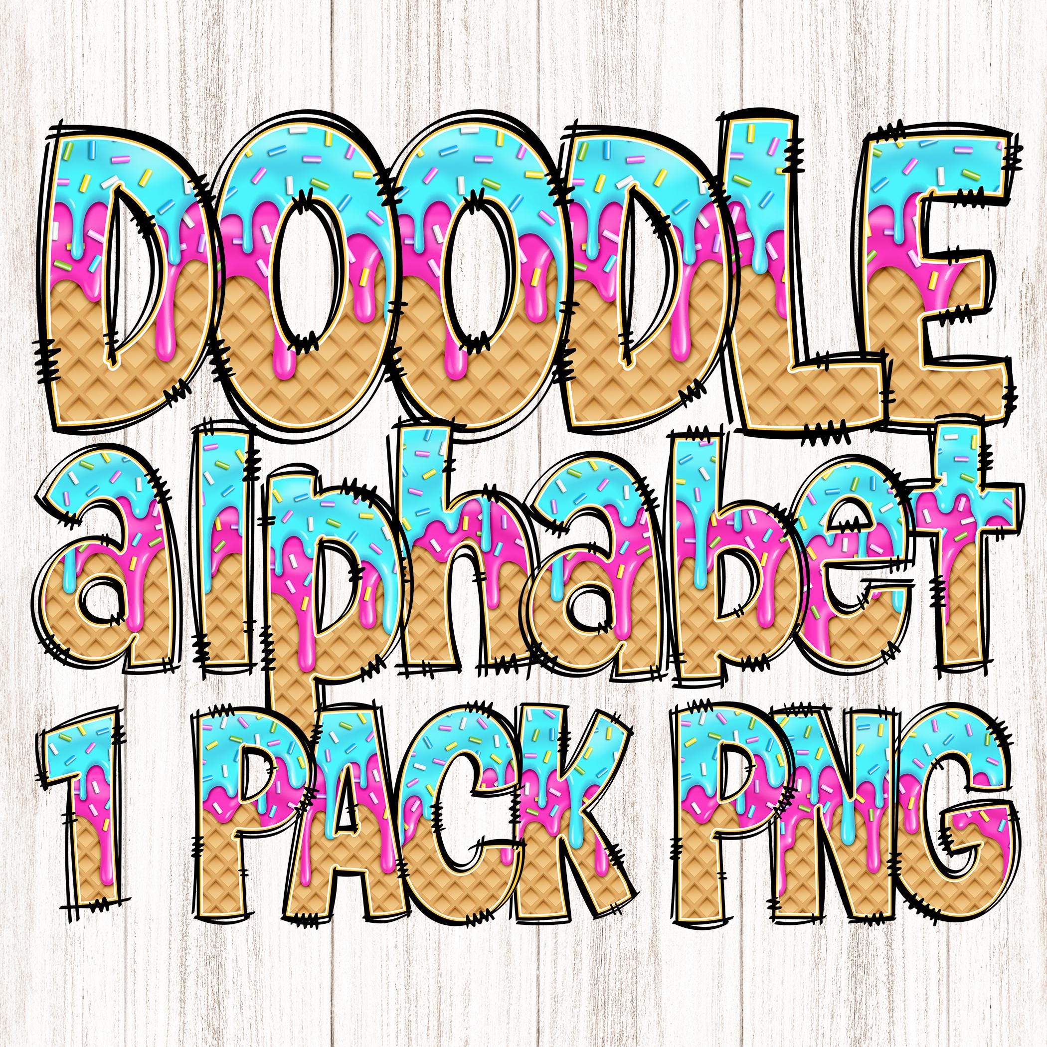 Ice-cream Drip Doodle PNG Alphabet, Pink & Blue Drippy Doodle Letters ...
