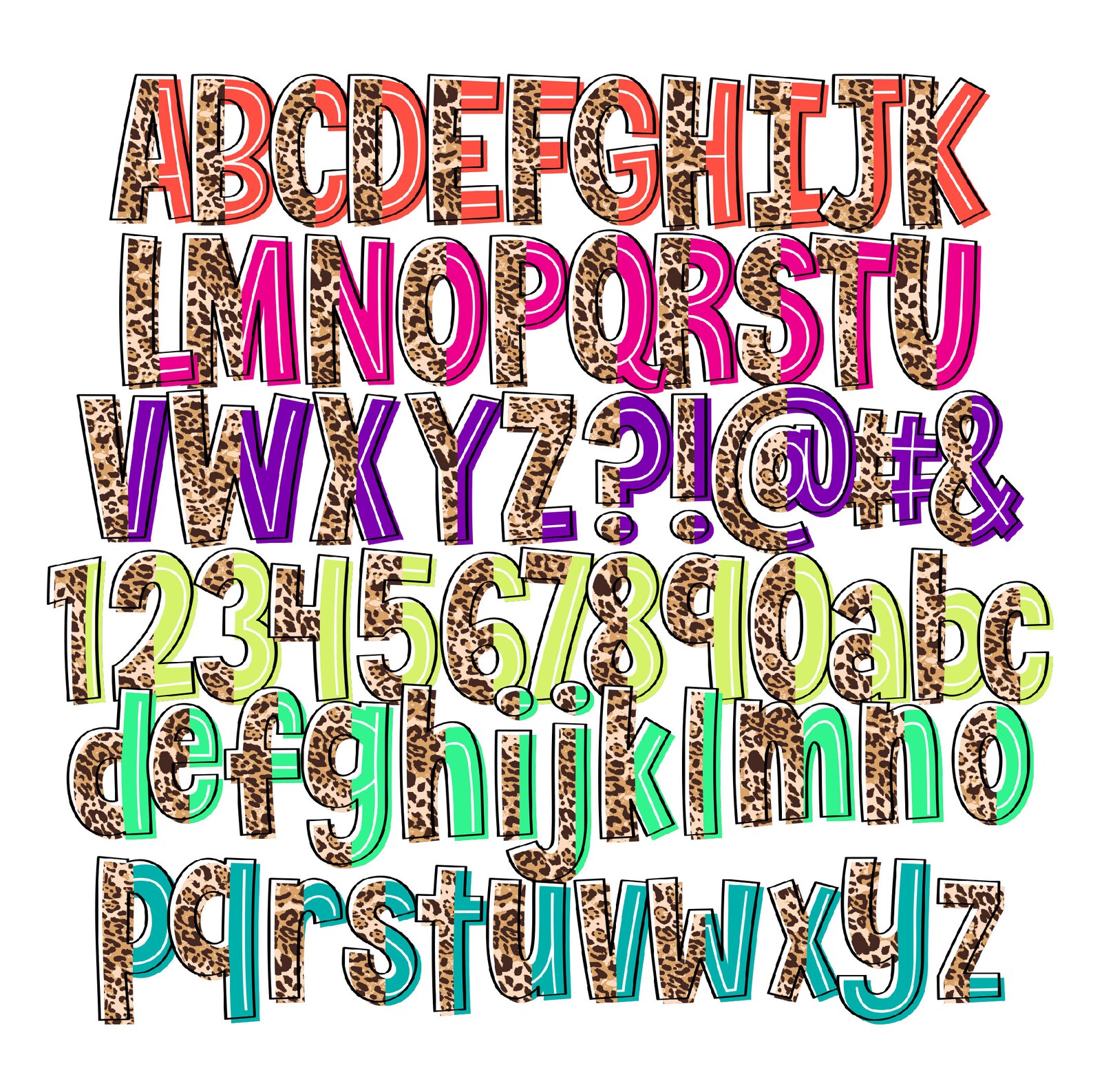 Leopard Split Alphabet PNG, Purple Pink Green Letter Bundle, Inline ...