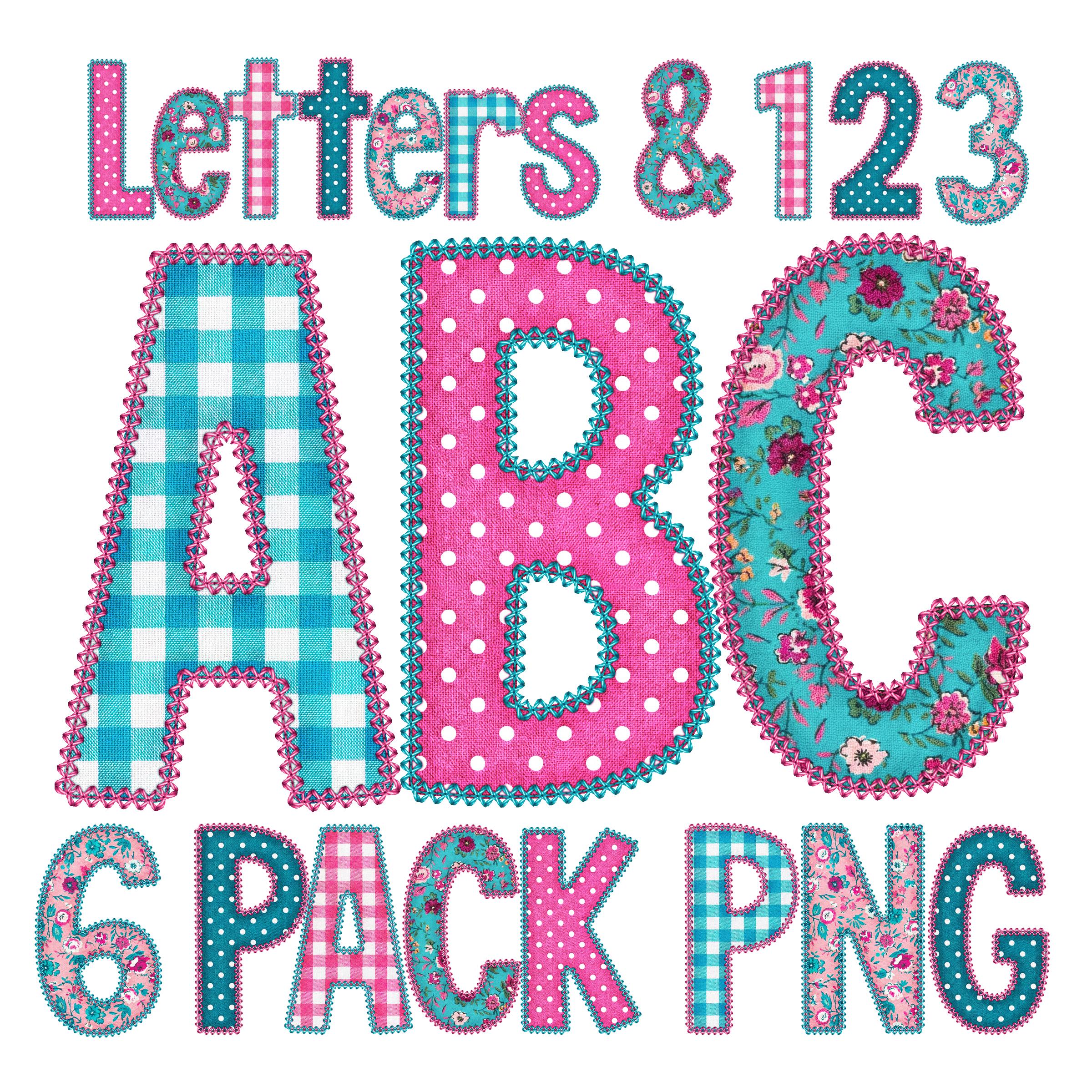 Floral Gingham Polkadot PNG Alphabet, Pink & Teal Faux Quilt Fabric ...