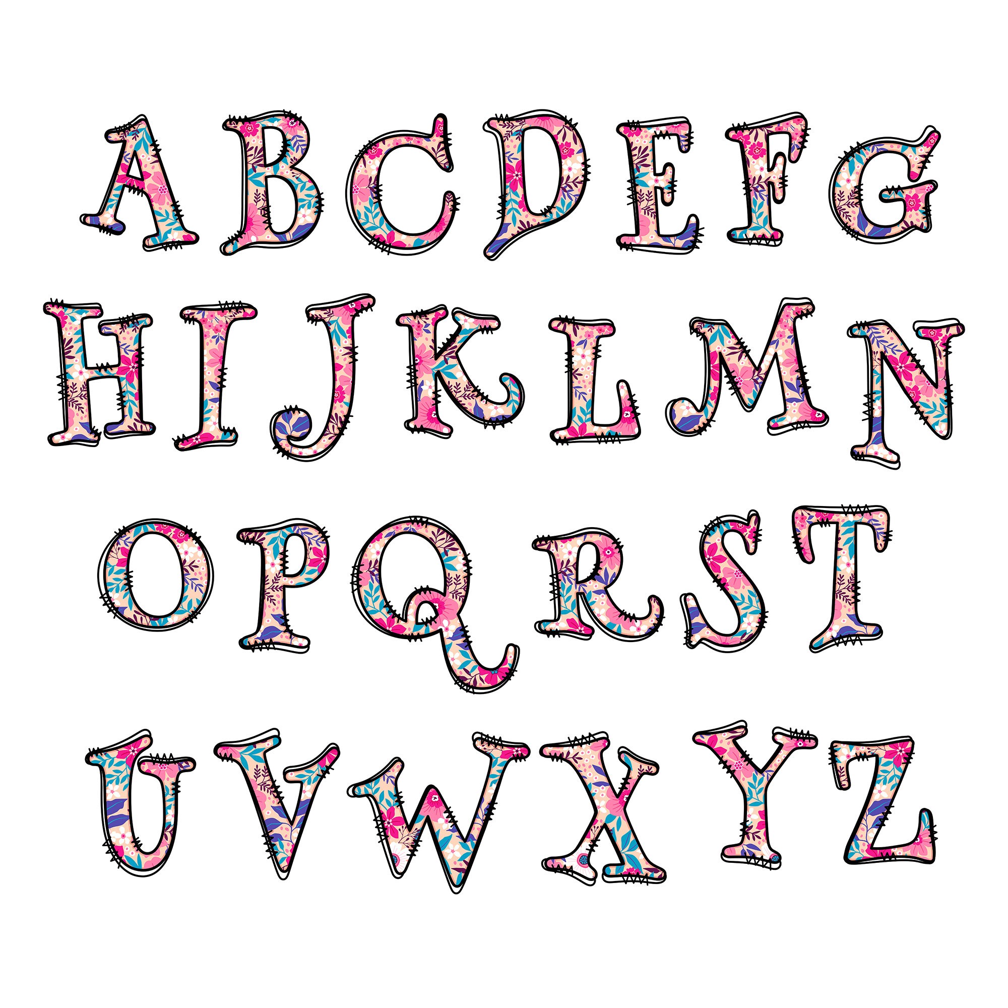 Mia Pink Spring Floral Alphabet Clipart Alpha Letters Numbers - Etsy